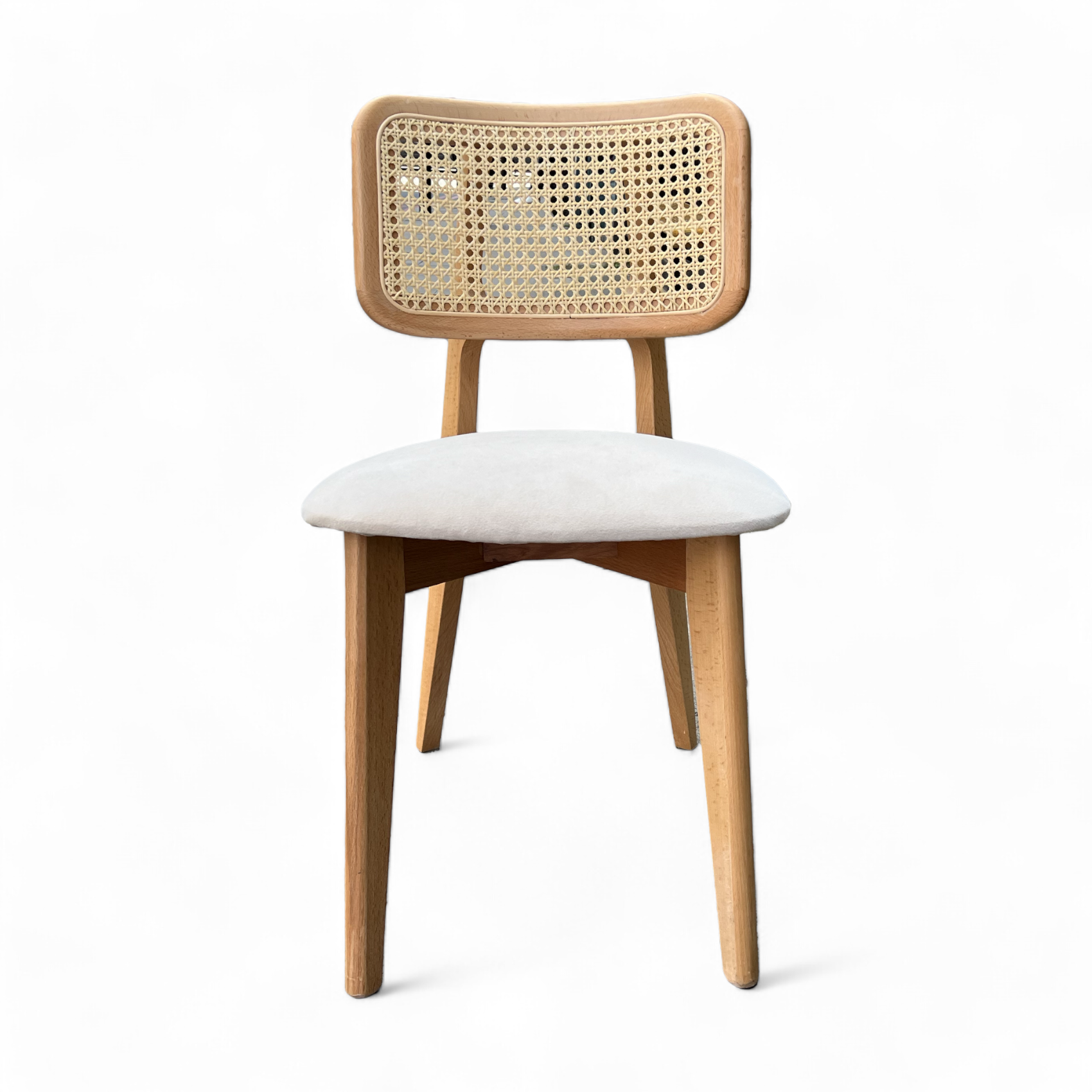 Natural Wood Rattan Dining Chair with Upholstered Seat – The Industrial ...