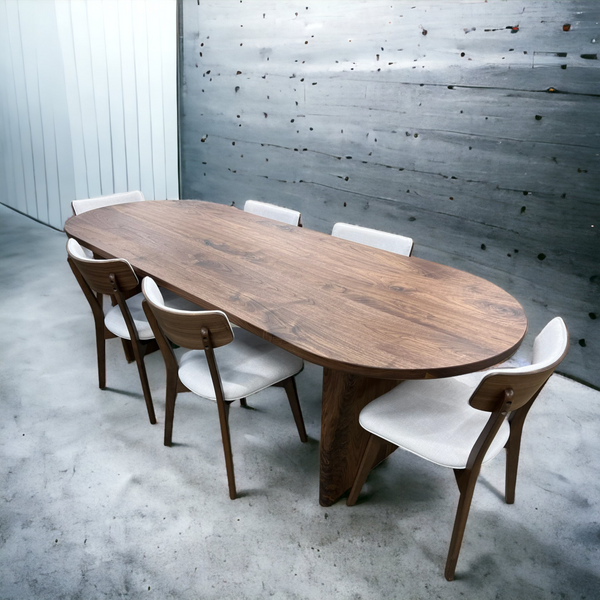 Oval Dark Walnut Dining Table with Walnut Wood Double Pedestal – The ...
